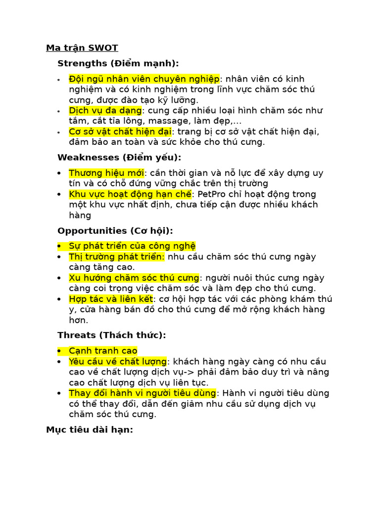Swot Efe Thú Cưng | PDF