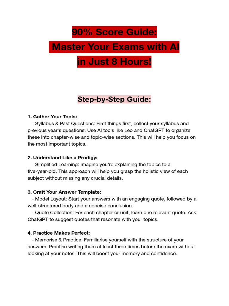90% Score Guide_ Master Your Exams With AI in Just 8 Hours! | PDF