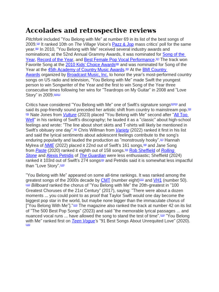 Accolades and Retrospective Reviews | PDF | Music | Singles (Music)