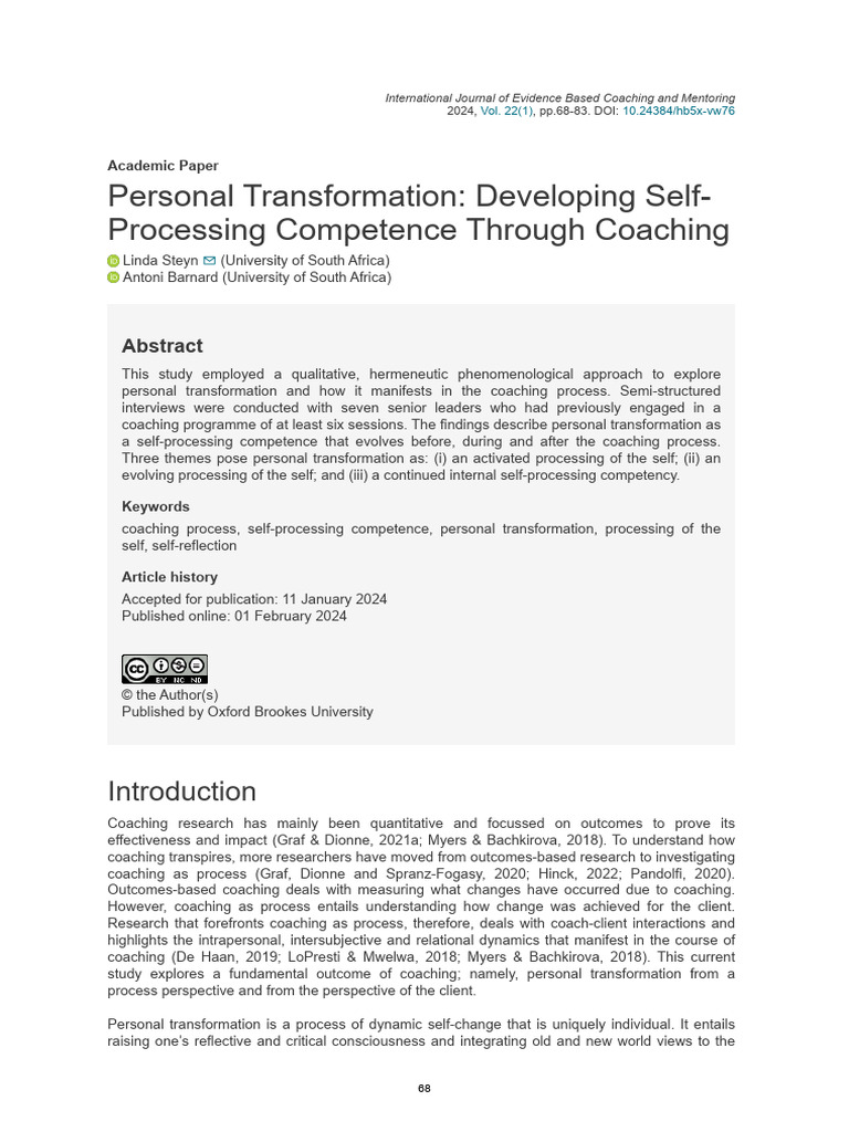 Personal Transformation in Coaching Process | PDF | Self Awareness ...