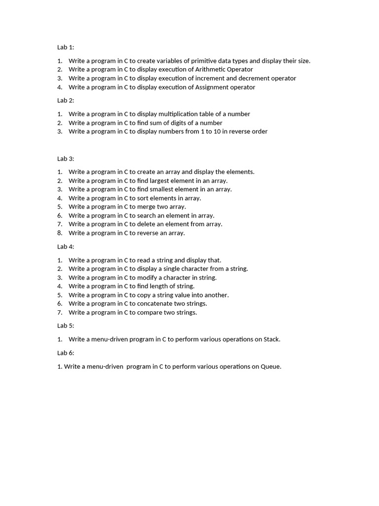 C Programming Lab Exercises | PDF