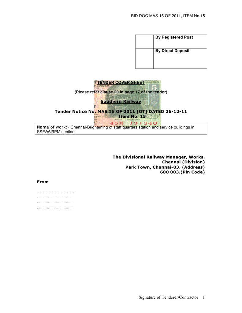 By Registered Post: Signature of Tenderer/Contractor 1 | PDF | Business ...