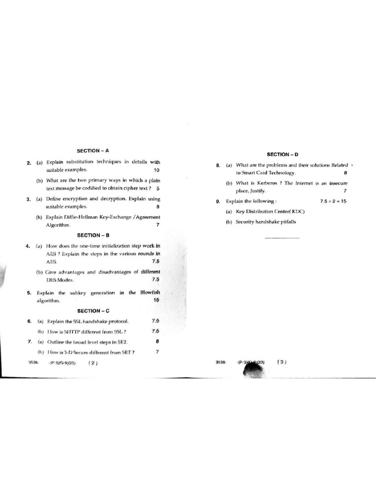 2023 B.Tech. 7th Semester (CSE) Professional Elective V NETWORK SECURITY AND CRYPTOGRAPHY | PDF