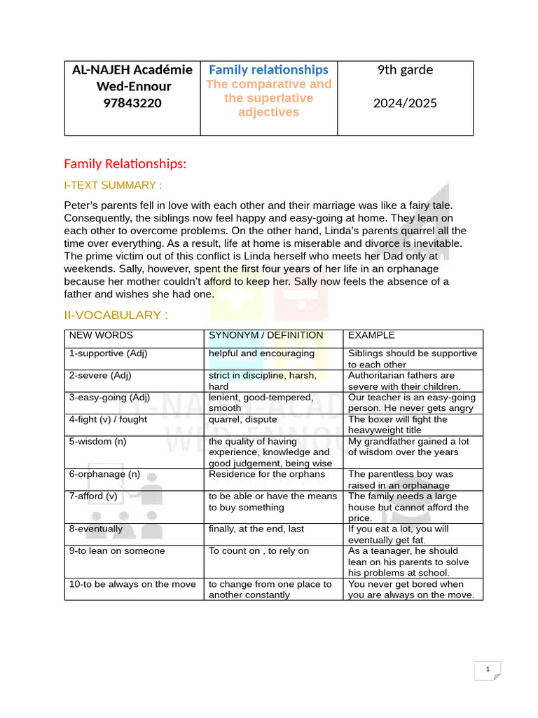 Family Relationships | PDF | Adjective | Noun