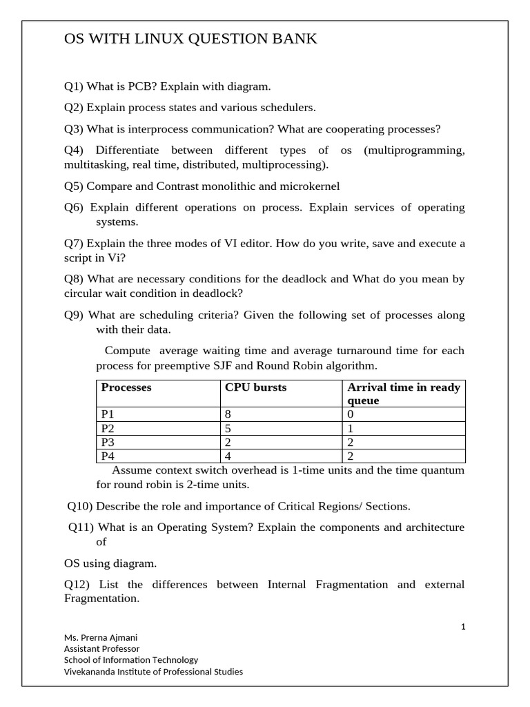 OPERATING SYSTEM QUESTION BANK- final | PDF | Process (Computing ... OPERATING SYSTEM QUESTION BANK- final | PDF | Process (Computing ...