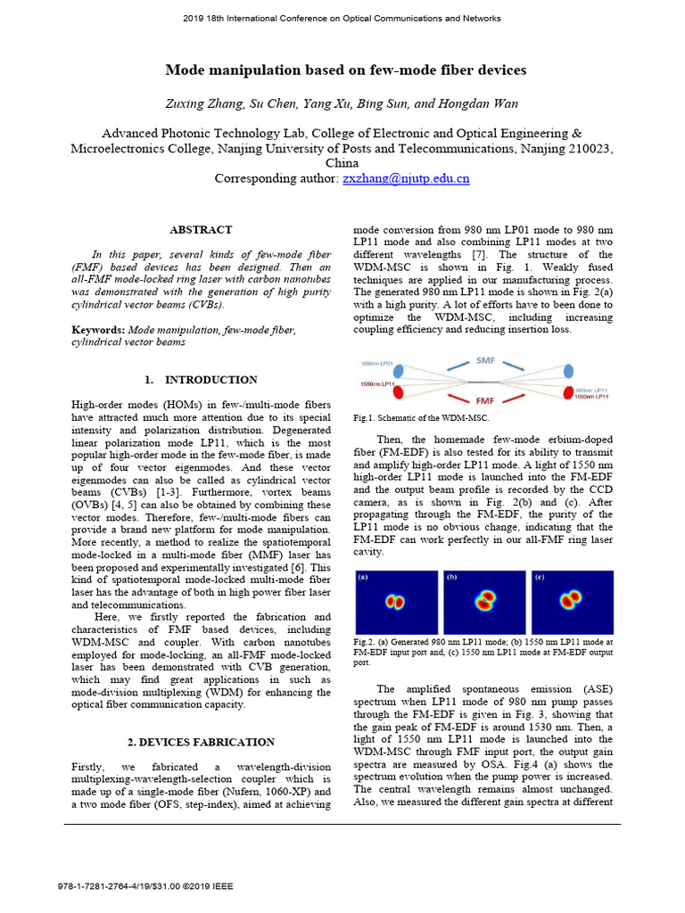 Few-Mode Fiber Devices for Mode Manipulation | PDF | Laser | Fiber ...