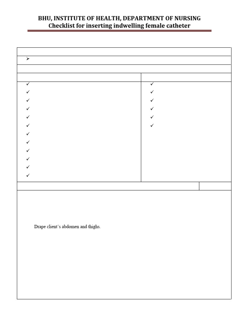 Indwelling Catheter Insertion Checklist | PDF | Catheter | Labia