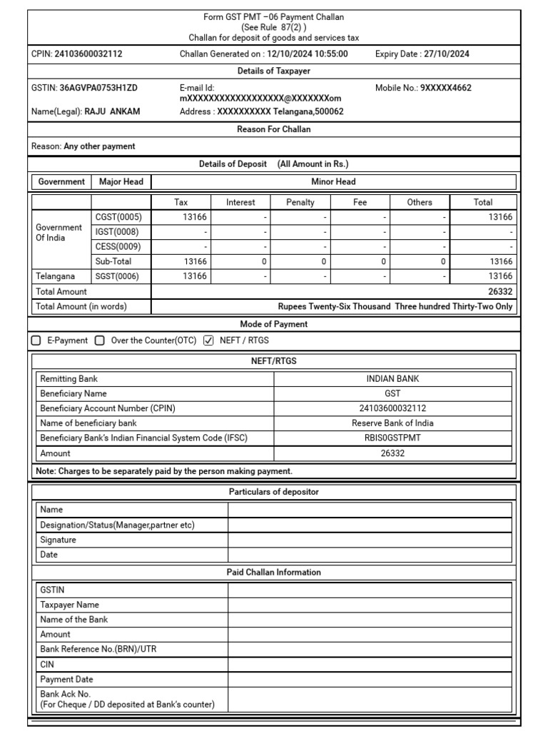 Gst Challan | PDF | Government Finances | Payments