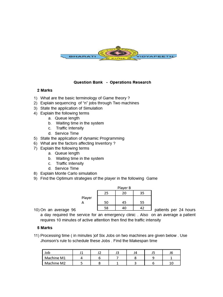 Operations Research QB Ut 2 | PDF