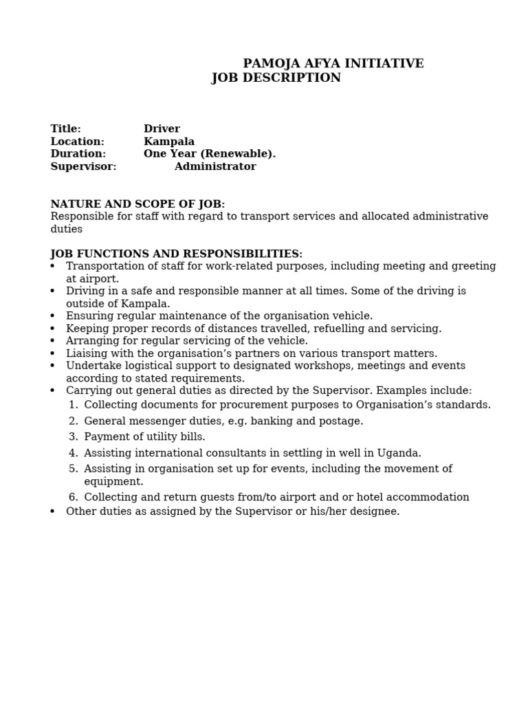 Job Description - Driver | PDF