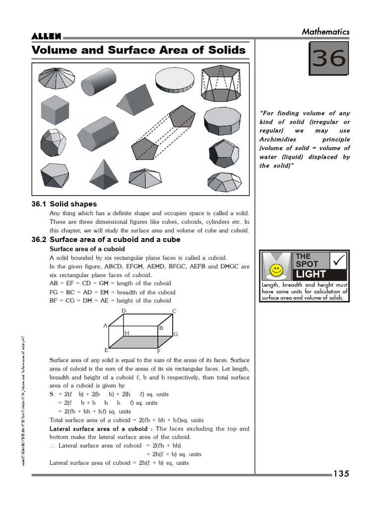 Volume and Surface Area of Solids | PDF | Volume | Length