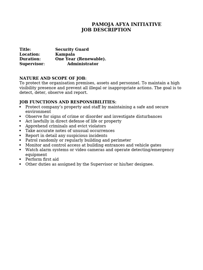 Job Description - Security Guard | PDF
