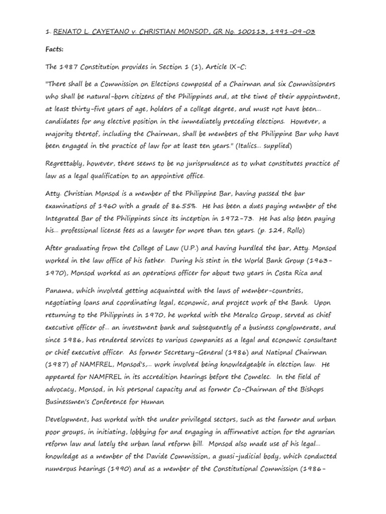 Monsod's Qualification for Comelec Role | PDF | Disbarment | Practice ...