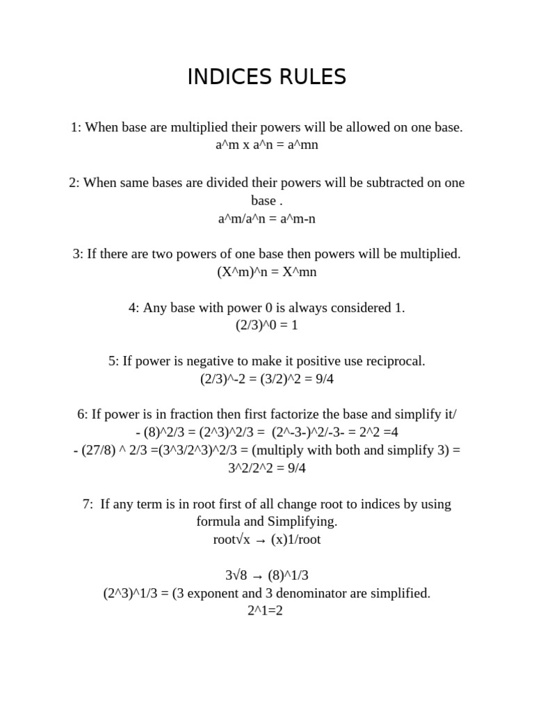 INDICES RULES | PDF