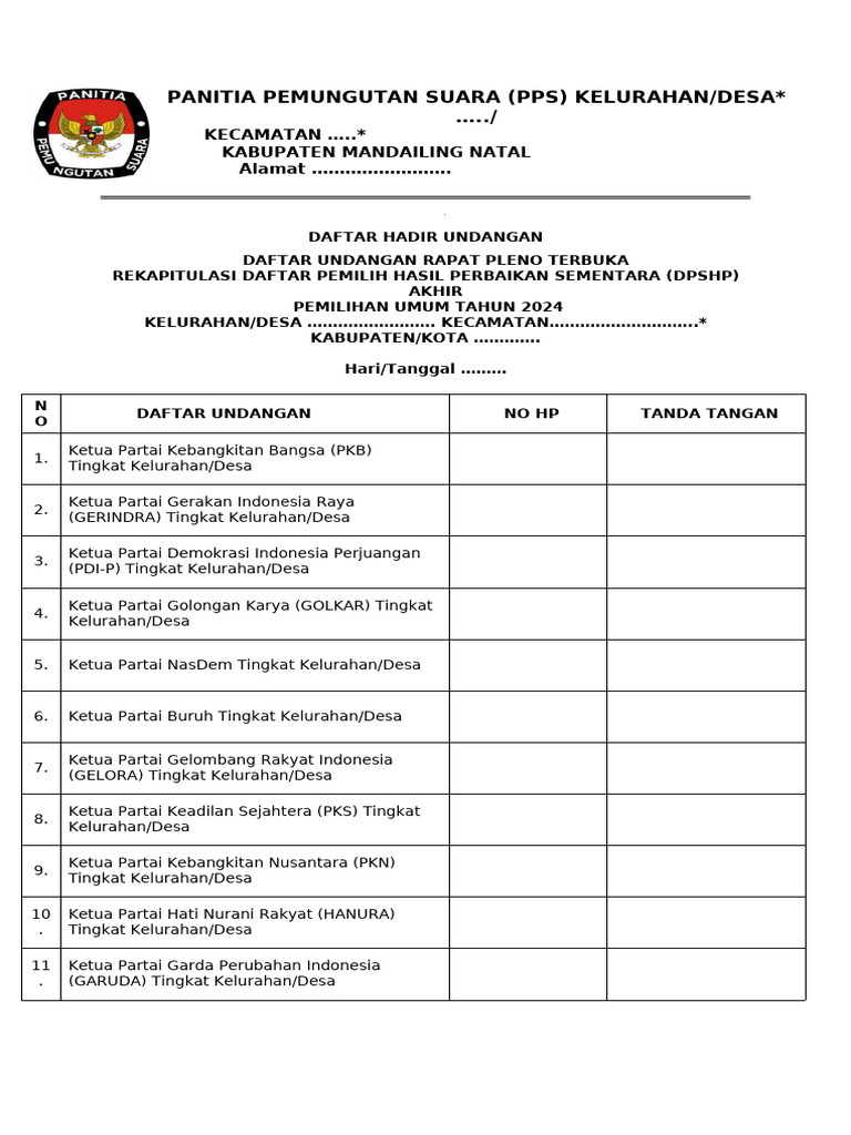 Draft Daftar Hadir PPS (1)-1 | PDF