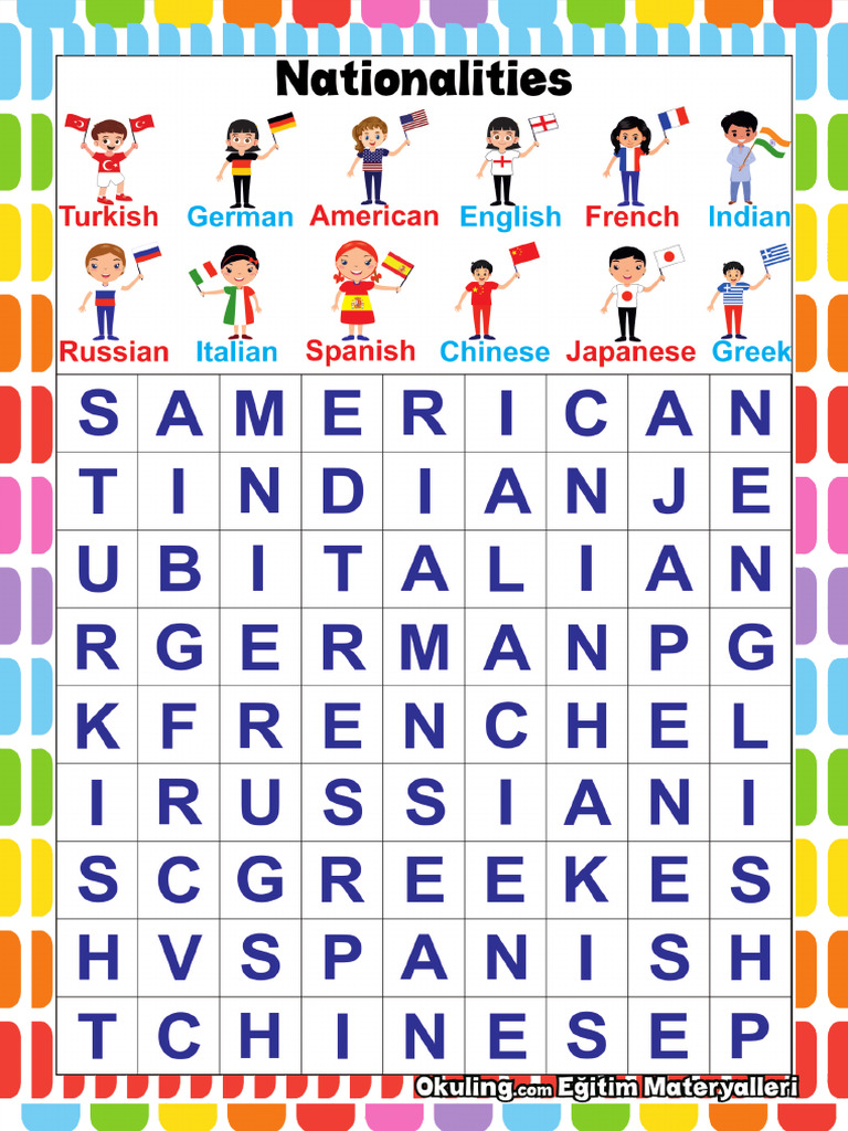 Nationalities Wordsearch | PDF