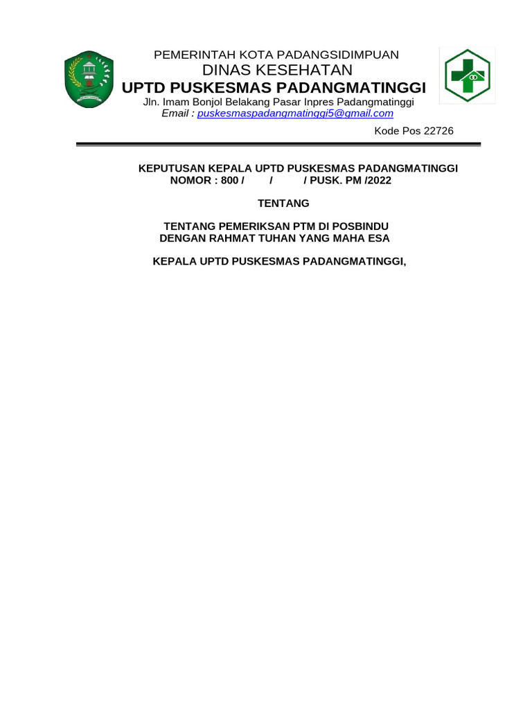 SK Pemeriksaan PTM di Posbindu | PDF