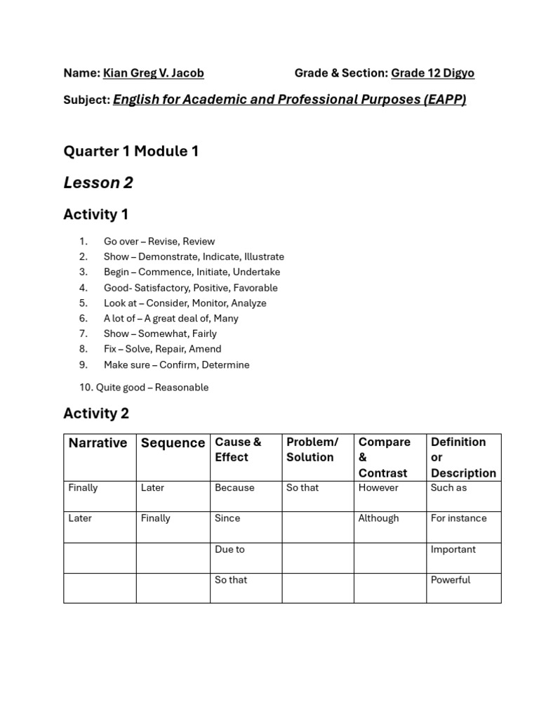 EAPP Activity Modules 2-3 (Kian) | PDF | Foods