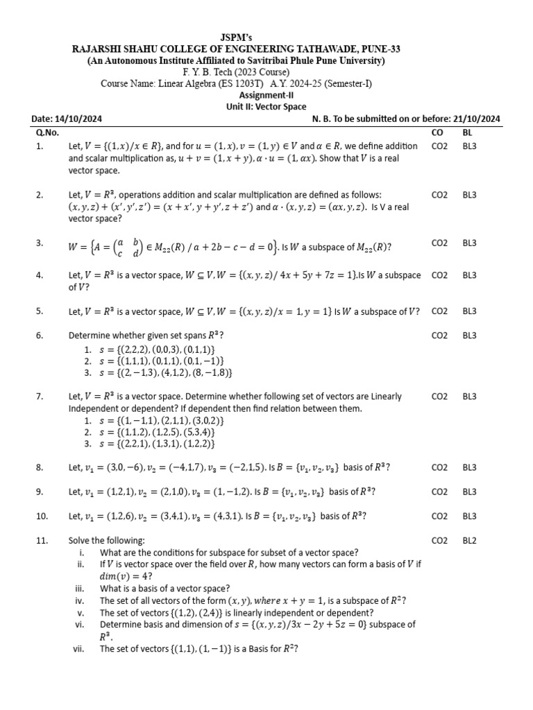 La Assignment 2 Pdf Linear Subspace Basis Linear Algebra
