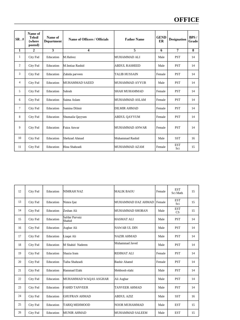 Tehsil City Govt. Staff Election Data MARKAZ CITY3 | PDF | Academic ...