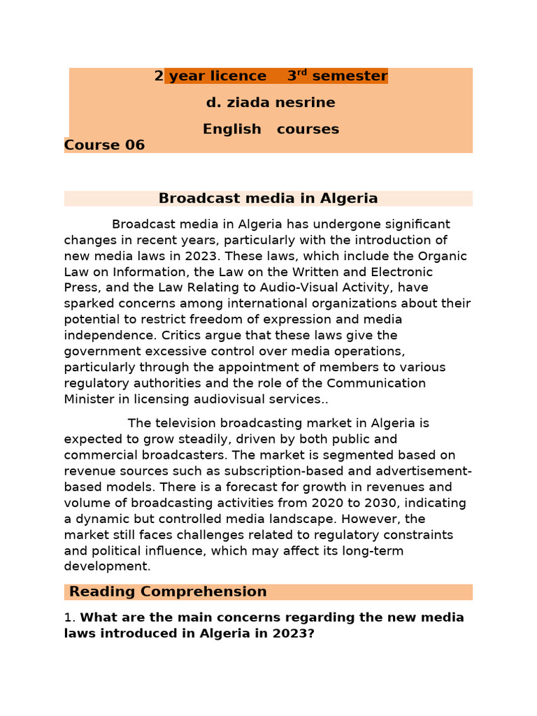 Course 06 Broadcast Media in Algeria V | PDF
