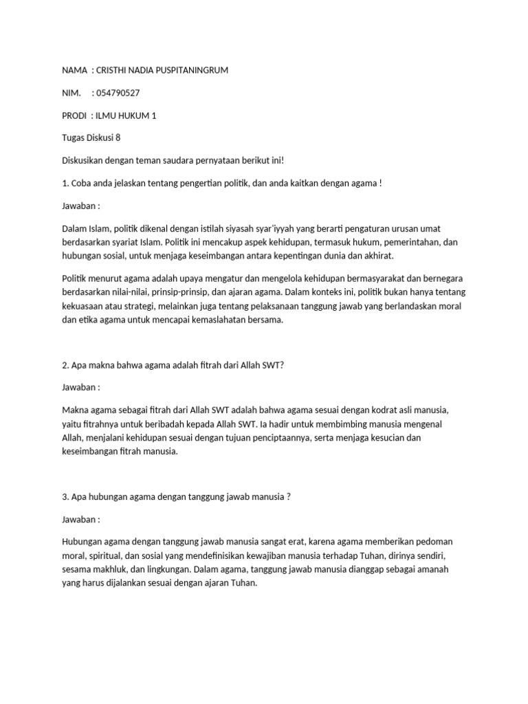 Diskusi 8 Pai_054790527_cristhi Nadia Puspitaningrum | PDF