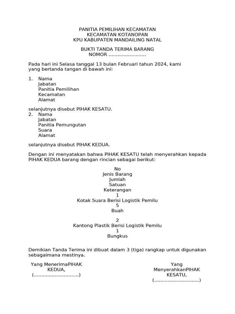 Template - Bukti - Tanda - Terima - Barang - PPS - Sopo Sorik - Kec ...