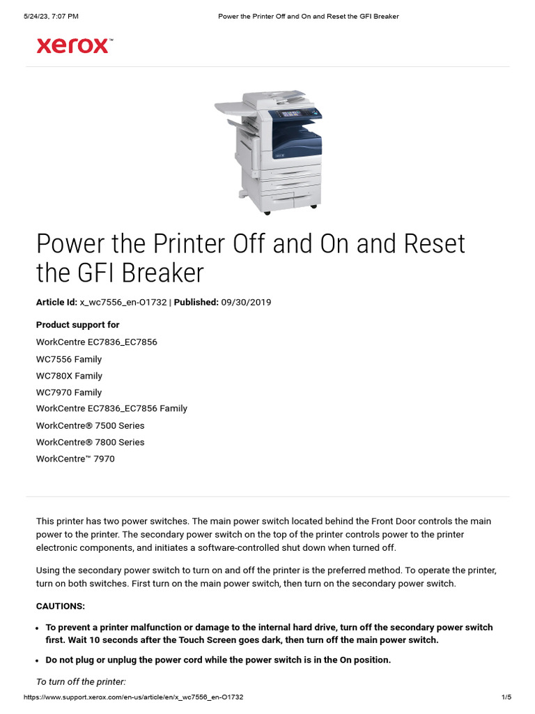 Power The Printer Off and On and Reset The GFI Breaker | PDF ...