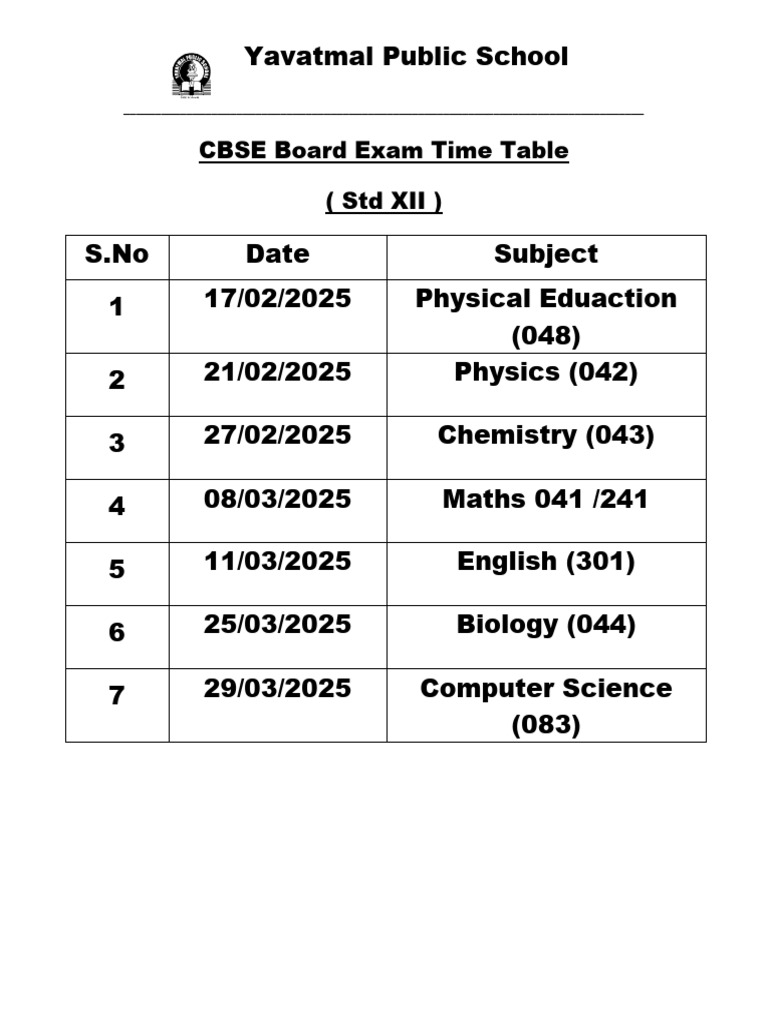 Time Table XII 2025 | PDF