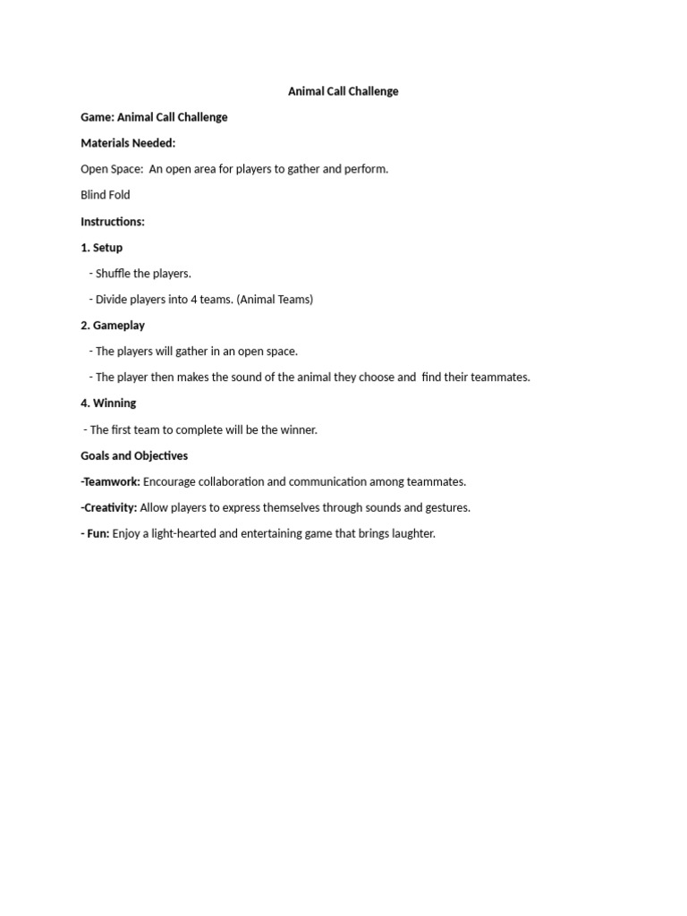 Animal Call Challenge | PDF