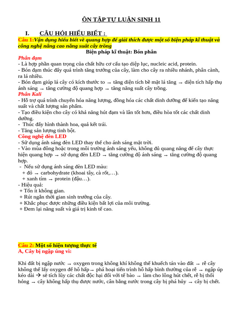 ÔN TẬP GKI SINH 11 HTIEN | PDF