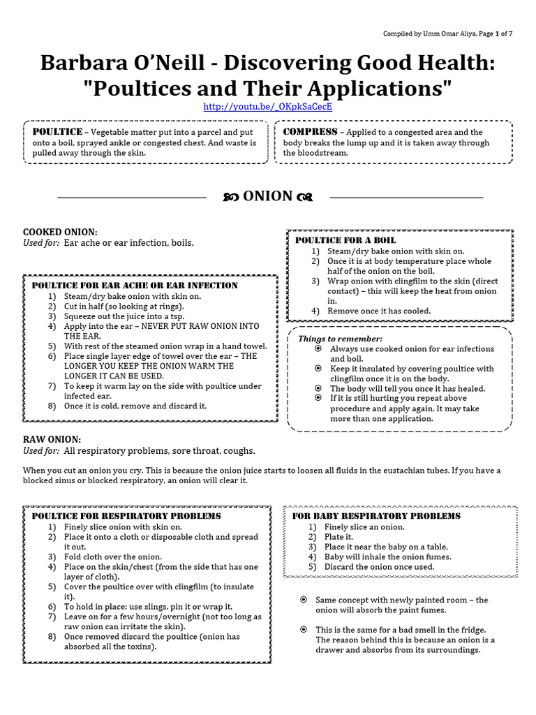 Barbara ONeill Poultices 1 2 | PDF | Onion | Garlic