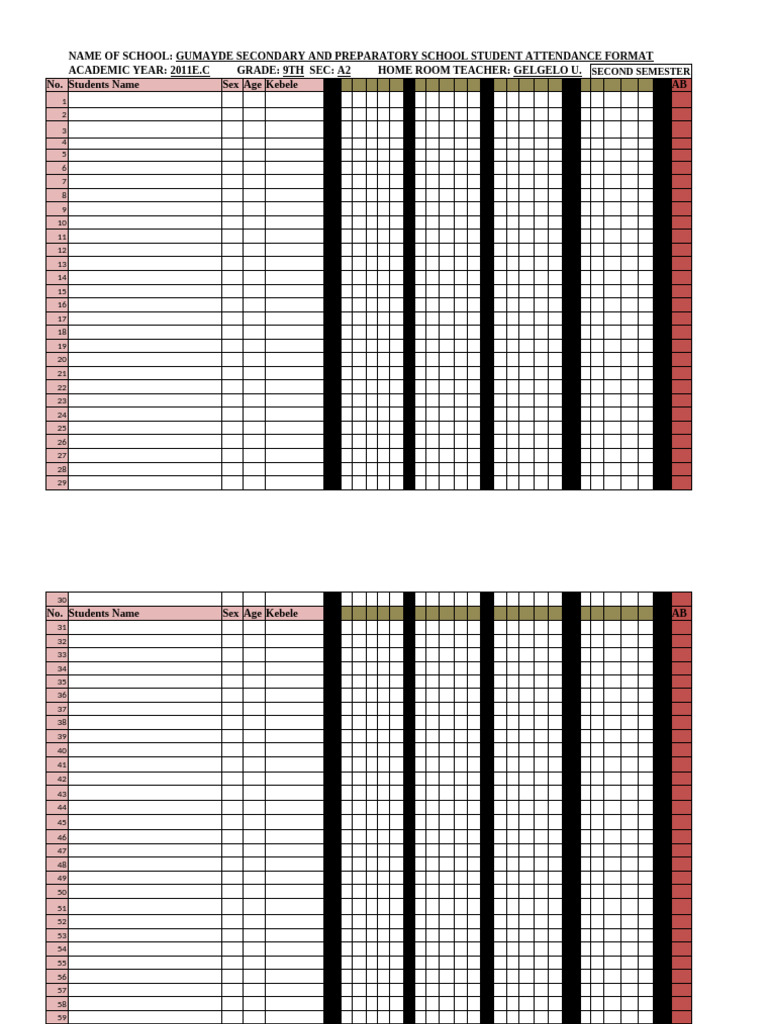 Grade 9 Attendance Sheet | PDF