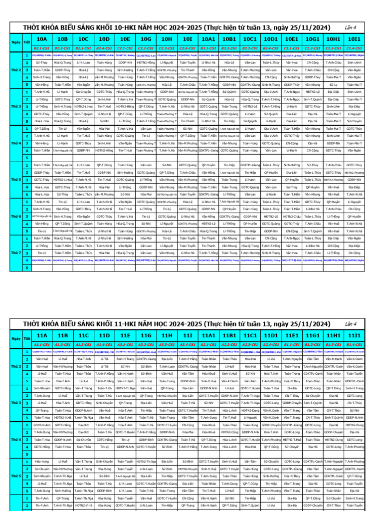 TKB SÁNG HKI 24-25 TỪ 25-11 (L4) (1) | PDF