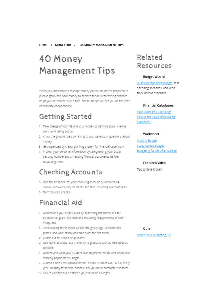 Finlit Budgeting 40 Money Management Tips | PDF | Student Financial Aid ...