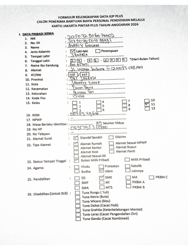 File - Formulir Kelengkapan Data KJP Plus | PDF