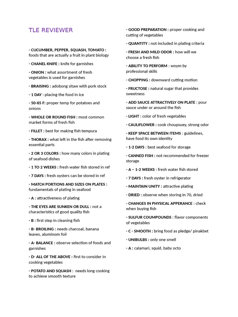 TLE-REVIEWER-G10-2ND-Q | PDF | Vegetables | Foods