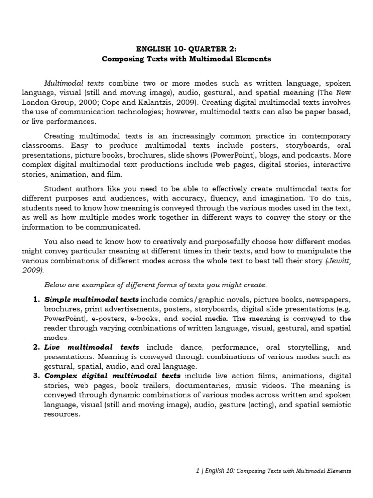 ENGLISH 10, Q2M7 - Composing Texts With Multimodal Elements | PDF ...
