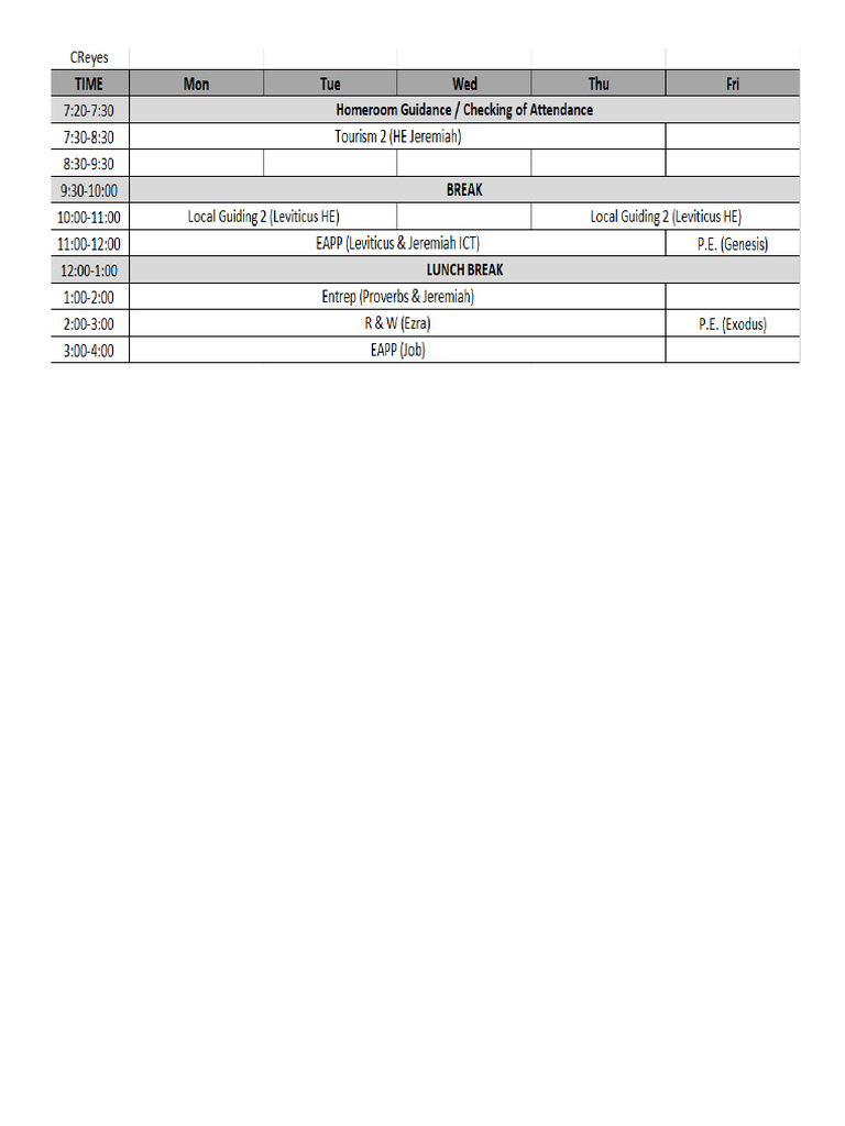 Second Semester Schedule | PDF