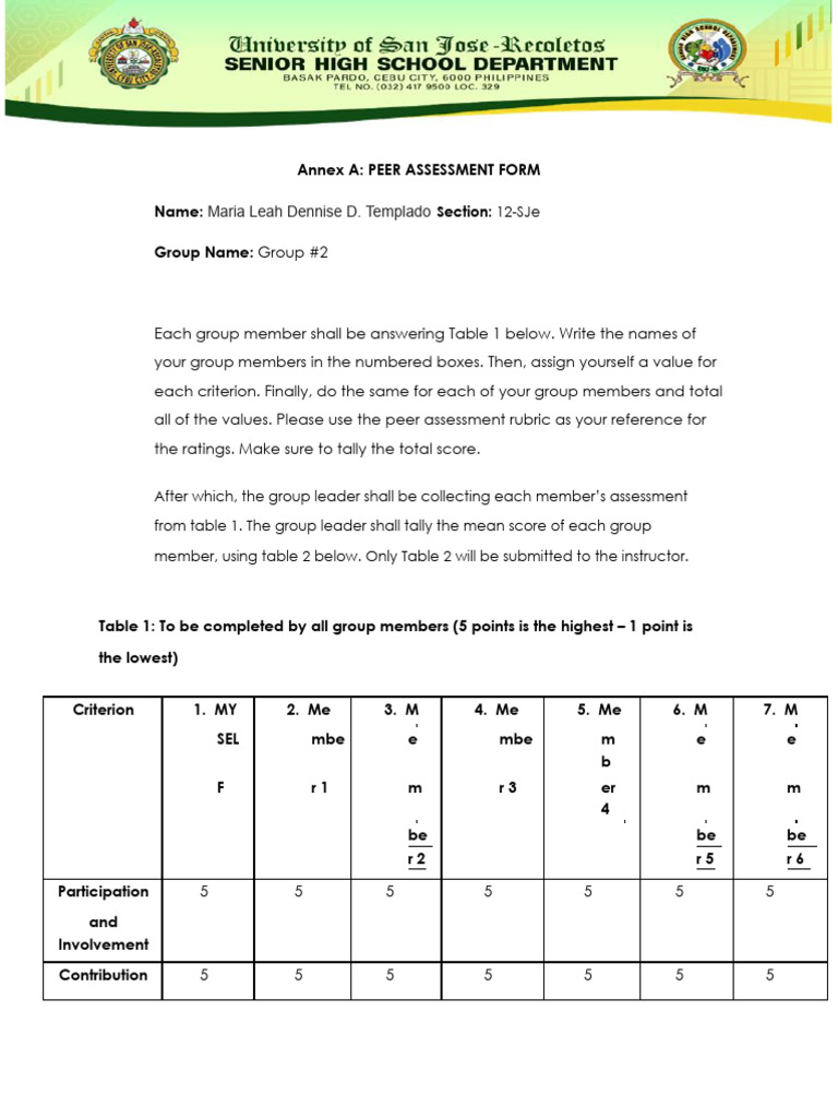 Poverty Group 2 - CLF - Peer Assessment Form | PDF
