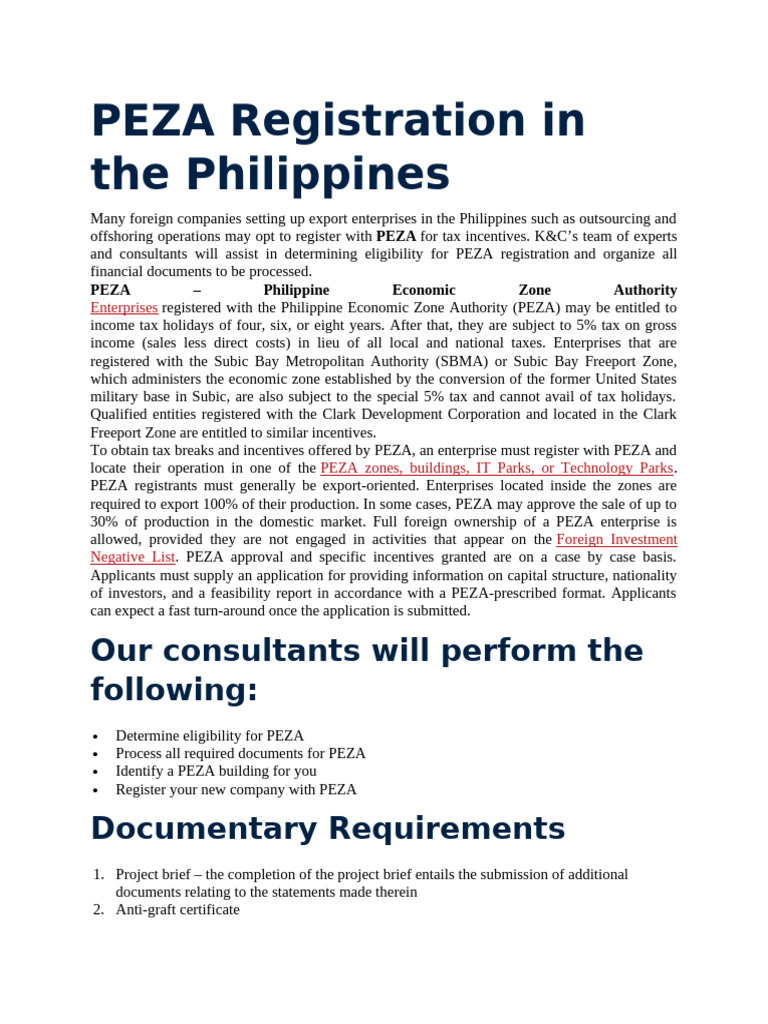 PEZA Registration Guide for Exporters | PDF | Business | Economies
