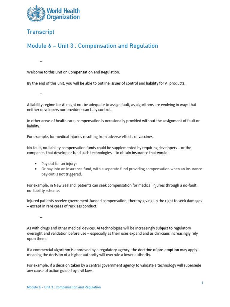WHO EthicsAI Transcript Module6 Unit3 en v0.1 | PDF | Artificial ...