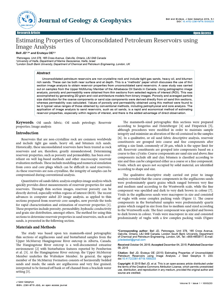 Estimating Reservoir Properties of Unconsolidated Petroleum Reservoirs ... Estimating Reservoir Properties of Unconsolidated Petroleum Reservoirs ...