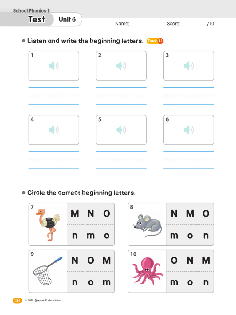 07 - School Phonics - Book1 - Unit6 Test | PDF