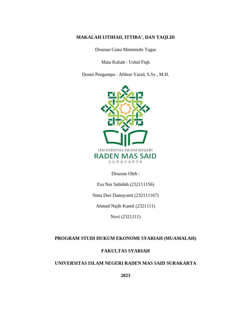 MAKALAH IJTIHAD, ITTIBA', TAQLID | PDF