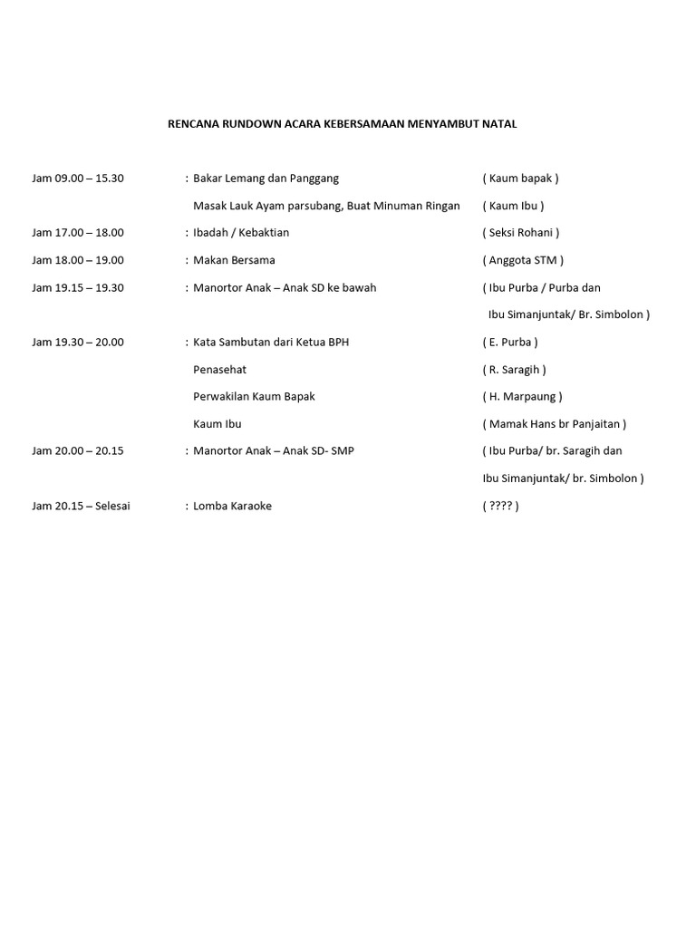 Rencana Rundown Acara Kebersamaan Menyambut Natal PDF | PDF