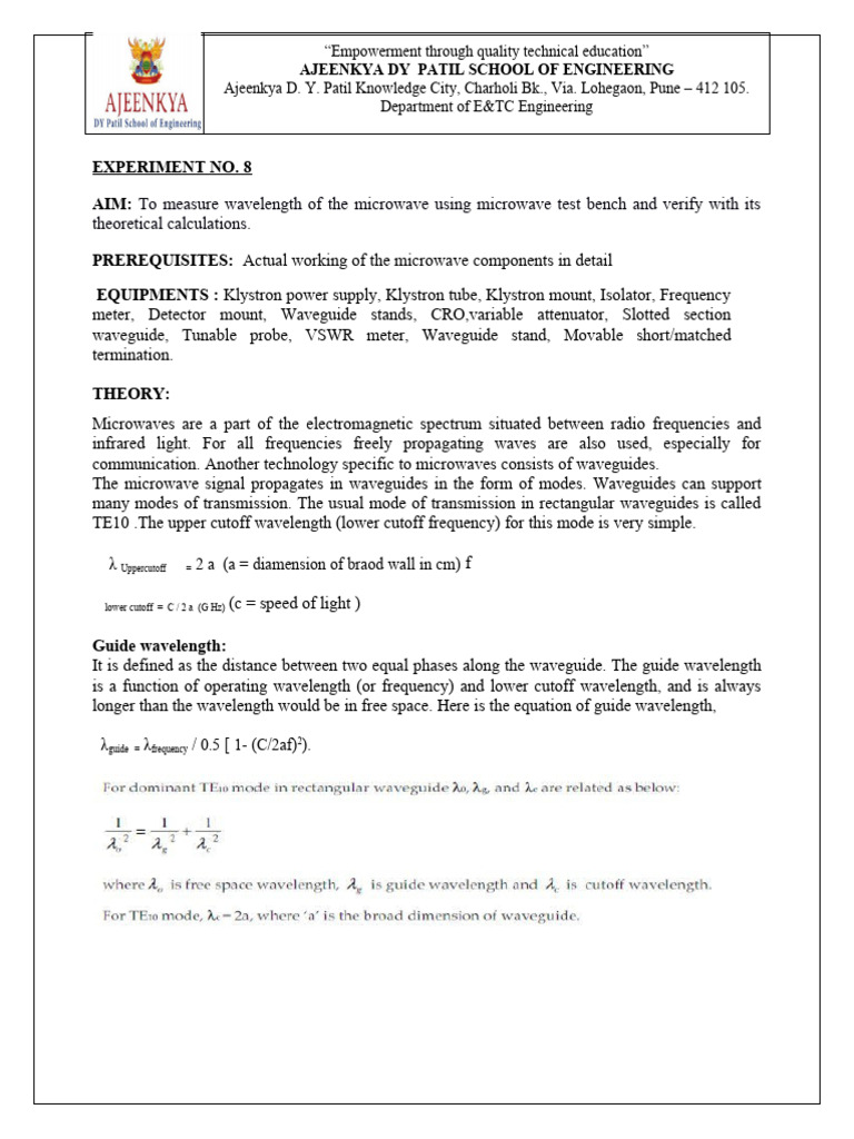 RMT_Lab_Manual-exp_8 | PDF | Waveguide | Microwave