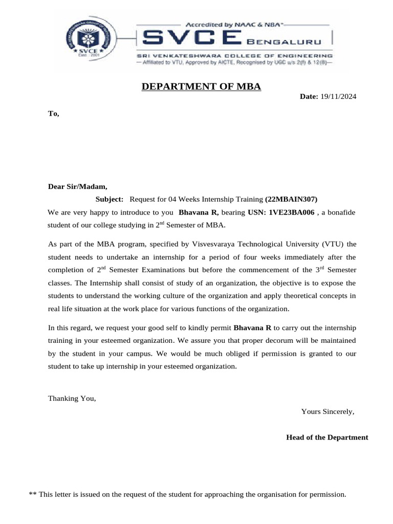 HOD Letter | PDF