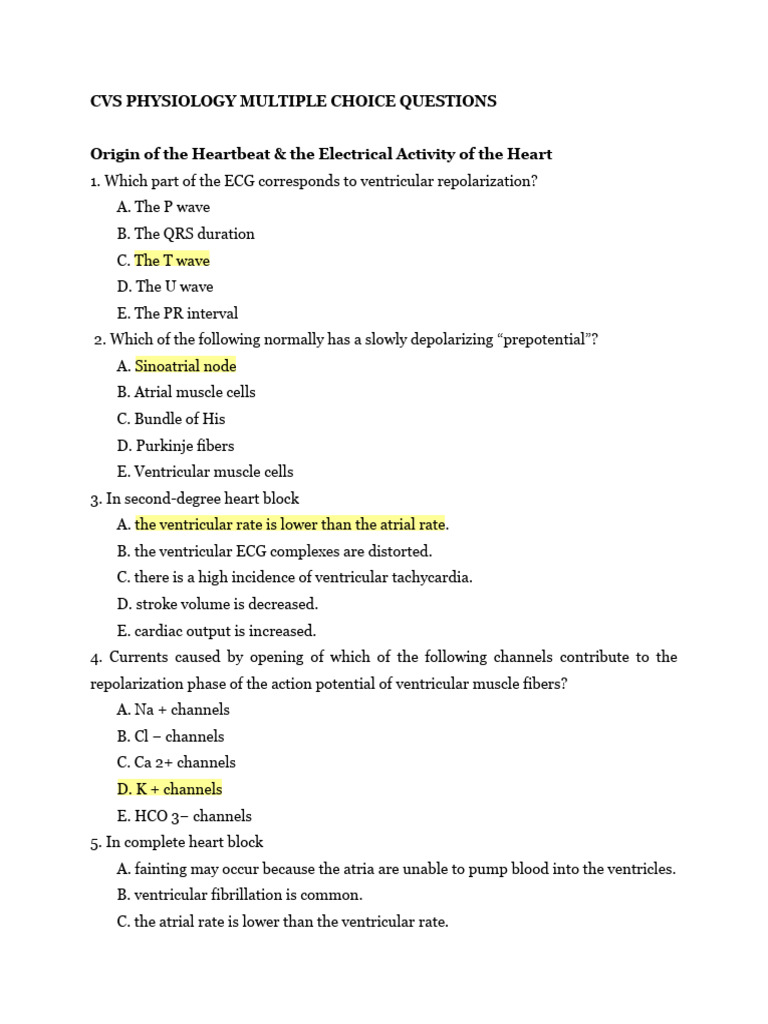 GANONG CVS PHYSIOLOGY MCQs | PDF | Ventricle (Heart) | Heart