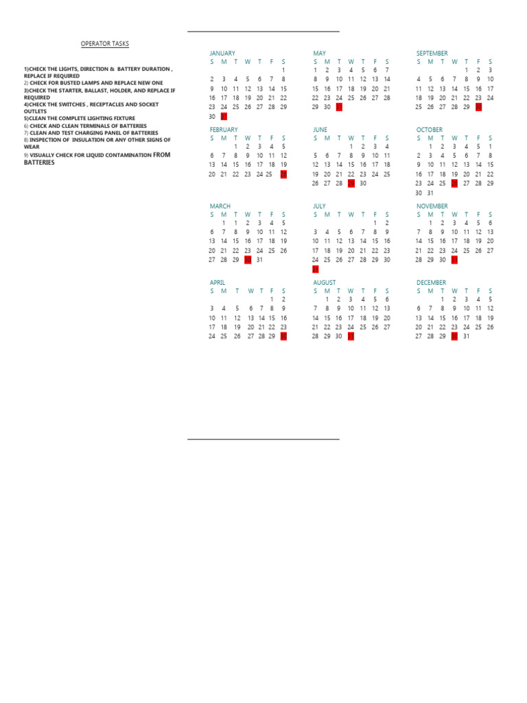 Emergency Lights Annual PPM Schedule | PDF | Components | Electric Power